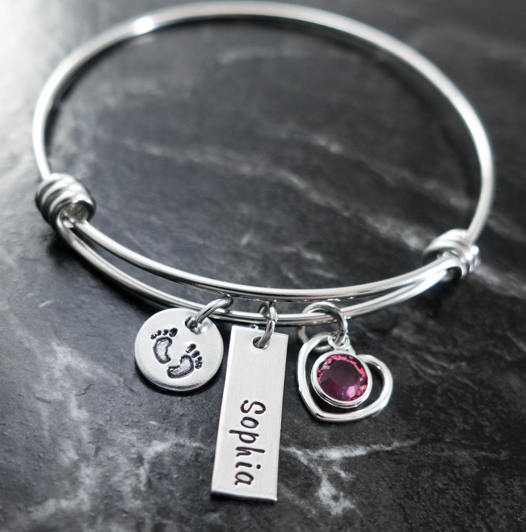 Mom Bangle Bracelet New Mom Bracelet Hand Stamped Wire Bangle New Mom ...