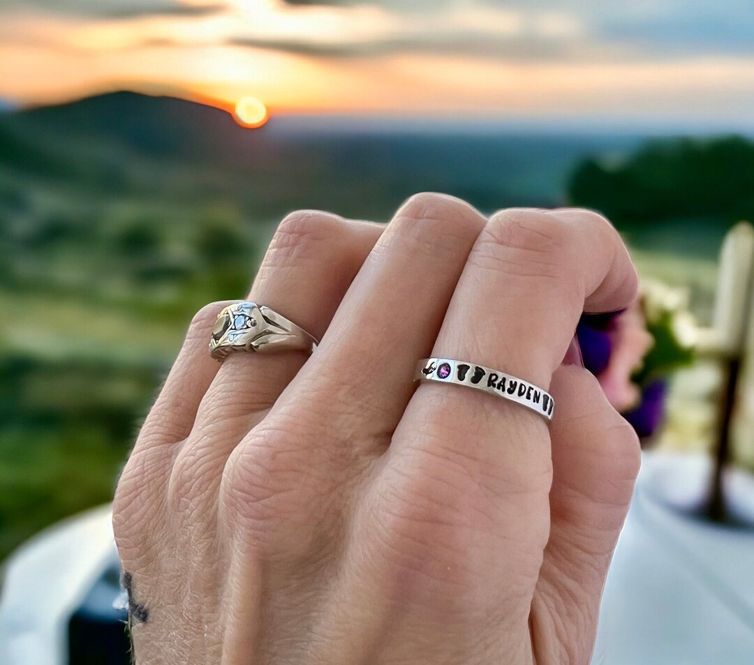 Personalized Memorial Ring, Twins, Name Date Ring, Baby Feet, Angel ...