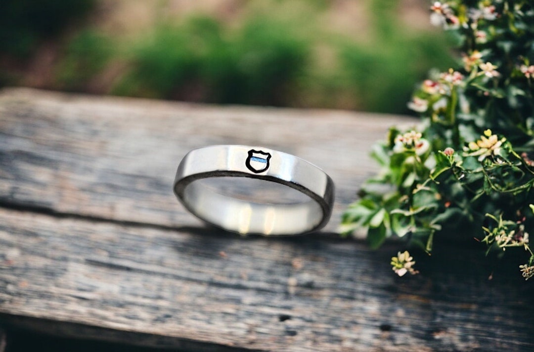 Police Badge Ring, Thin Blue Line Ring, Stacking Ring, Police Officer ...