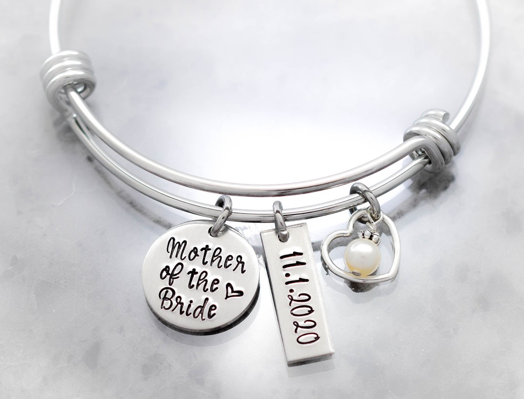 Mother of the Bride Bracelet, Personalized Wedding Gift, Wire Bangle ...