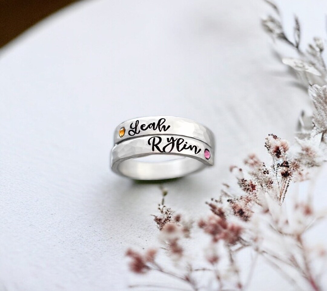 Mom Ring, Kids Name Ring, Birthstone, Personalized, Wrap Ring ...