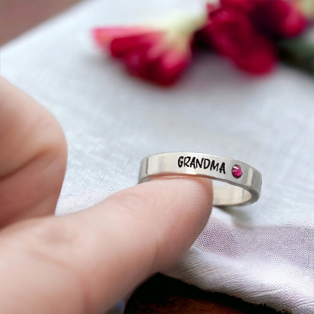 Personalized Grandma Ring, Name Ring, Mother's Ring, Birthstone Ring ...