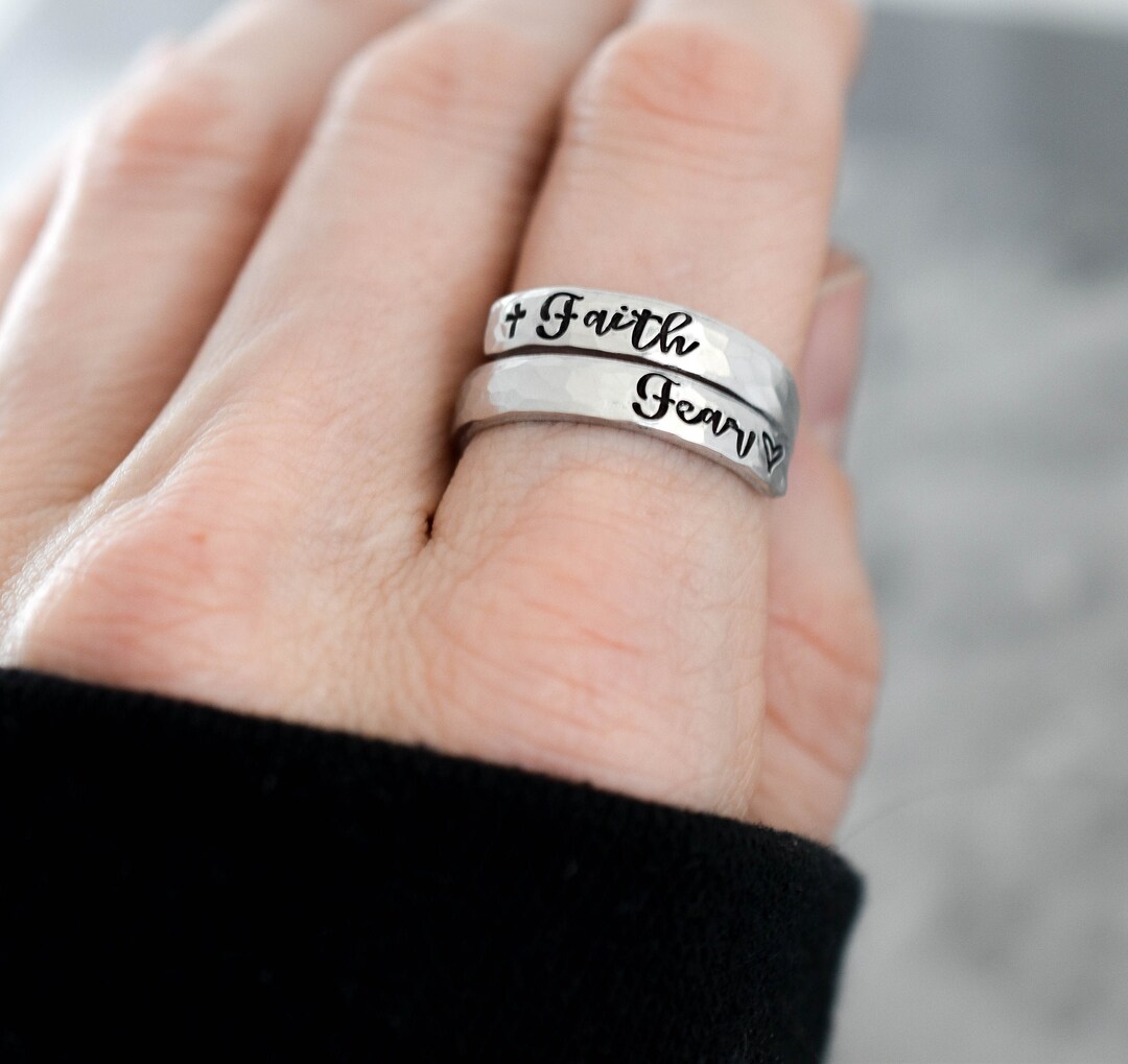 Faith Over Fear Ring, Cross Ring, Inspirational Motivational Jewelry ...