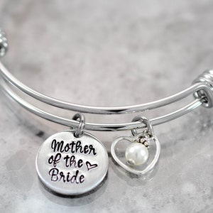 Charm Bracelet, Mother of the Bride Bracelet, Personalized, Wire Bangle ...