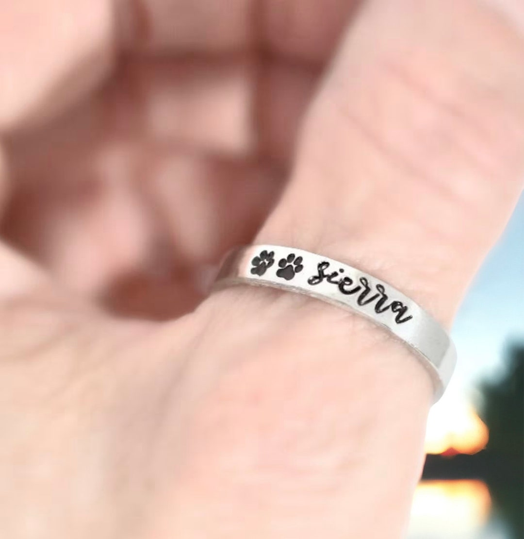 Personalized Pet Name Ring, Tiny Paw Print Ring, Cat Dog Mom Jewelry ...