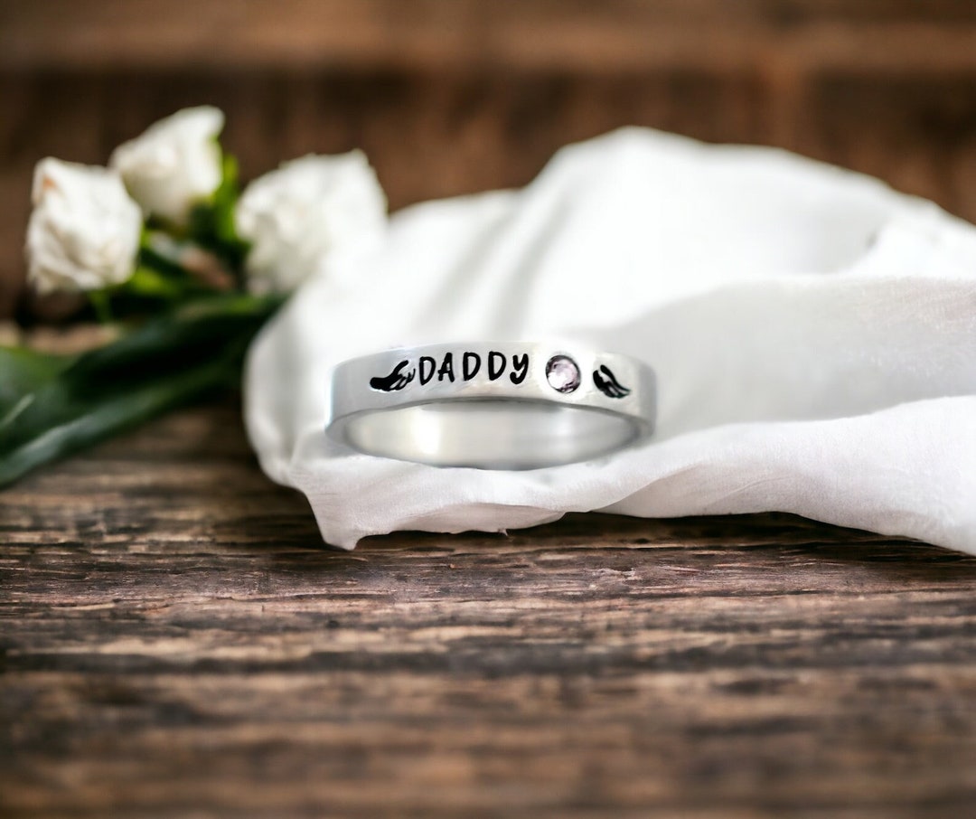 Stacking Ring, Loss of Dad Memorial Ring, Winged Name Ring, Name ...