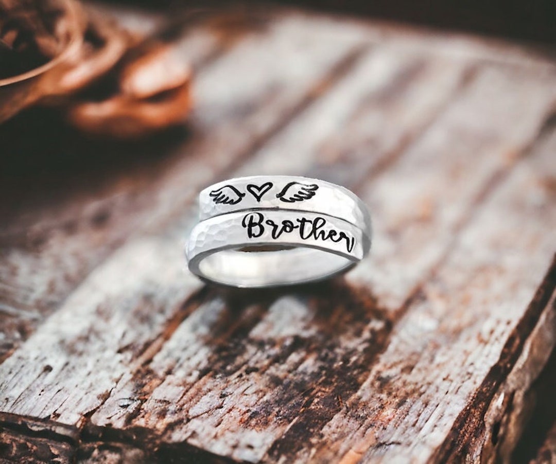 Personalized Memorial Ring, Brother, Adjustable Wrap Ring, Name Ring ...