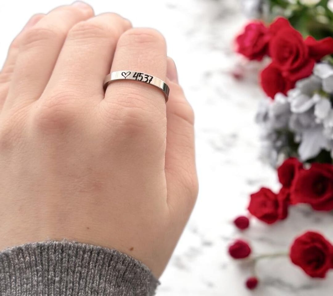 Firefighter Ring, Personalized, Badge Number, Fireman Wife, Red Line ...