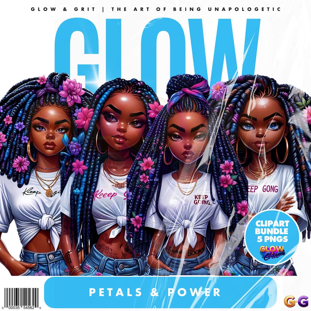 Afrocentric Black Woman Clipart Bundle: Petals N Power PNG Graphics for ...