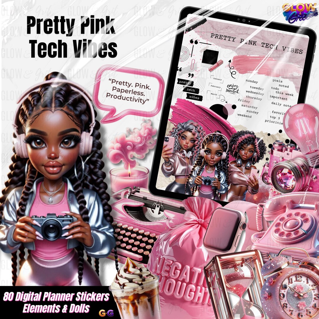 Pretty Pink Tech Vibes Planner Stickers – Goodnotes & Noteful PNG ...
