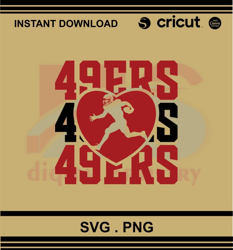 49ers Football Heart SVG: San Francisco Game Day Cut File (digital ...