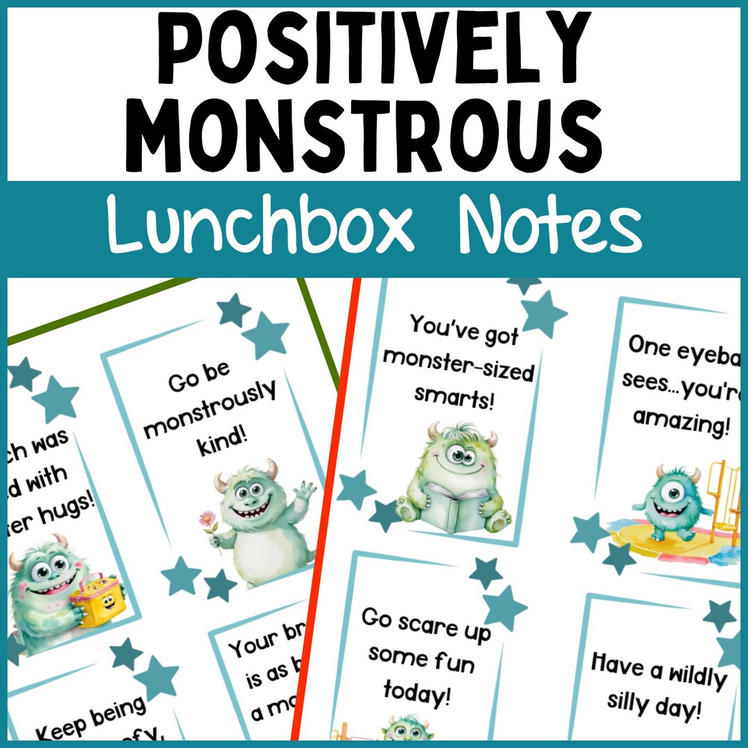 Positive Monster-themed Lunch Box Cards | 20 Printable Monster Notes - Etsy