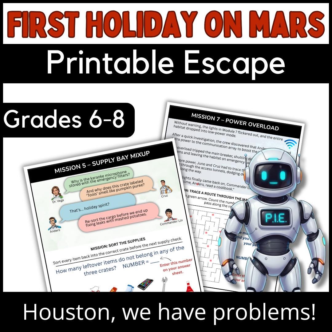 First Holiday Feast on Mars Escape Room | Printable Holiday Game for ...