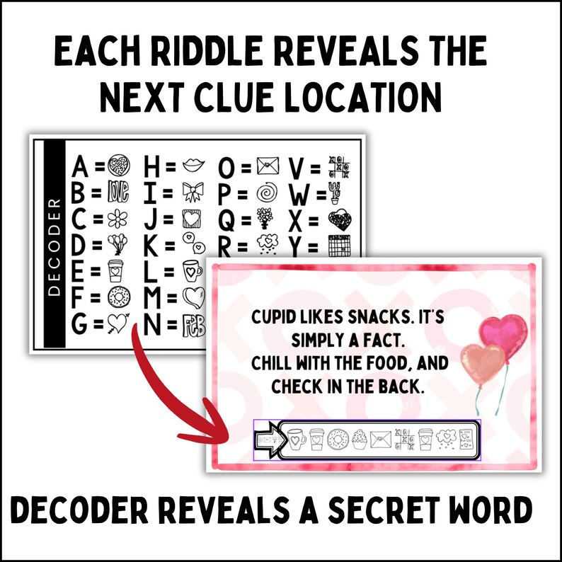 Valentine's Day Scavenger Hunt | Riddles & Decoder Puzzle (printable ...