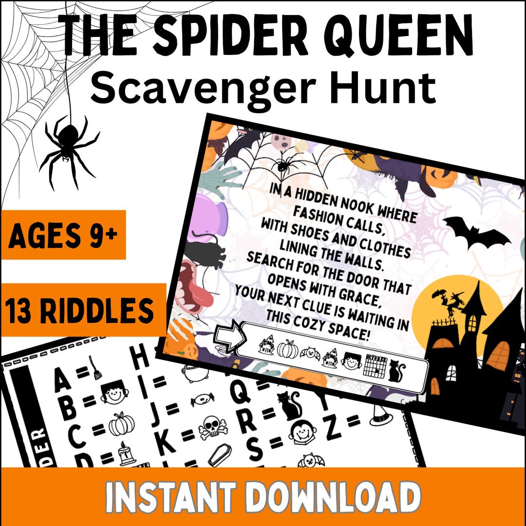Halloween Scavenger Hunt, Spider Theme Riddles for Tweens & Teens ...