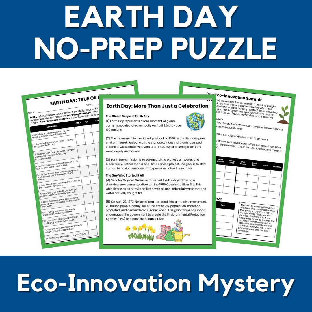Earth Day Logic Puzzle Activity, Middle School Reading Comprehension ...