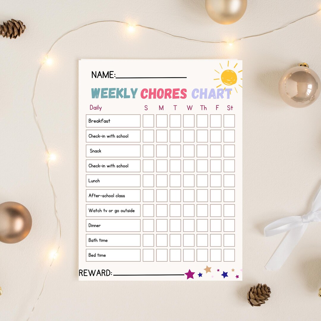 Editable Weekly Chore Chart for Kids, Printable Daily Chores, Reward ...