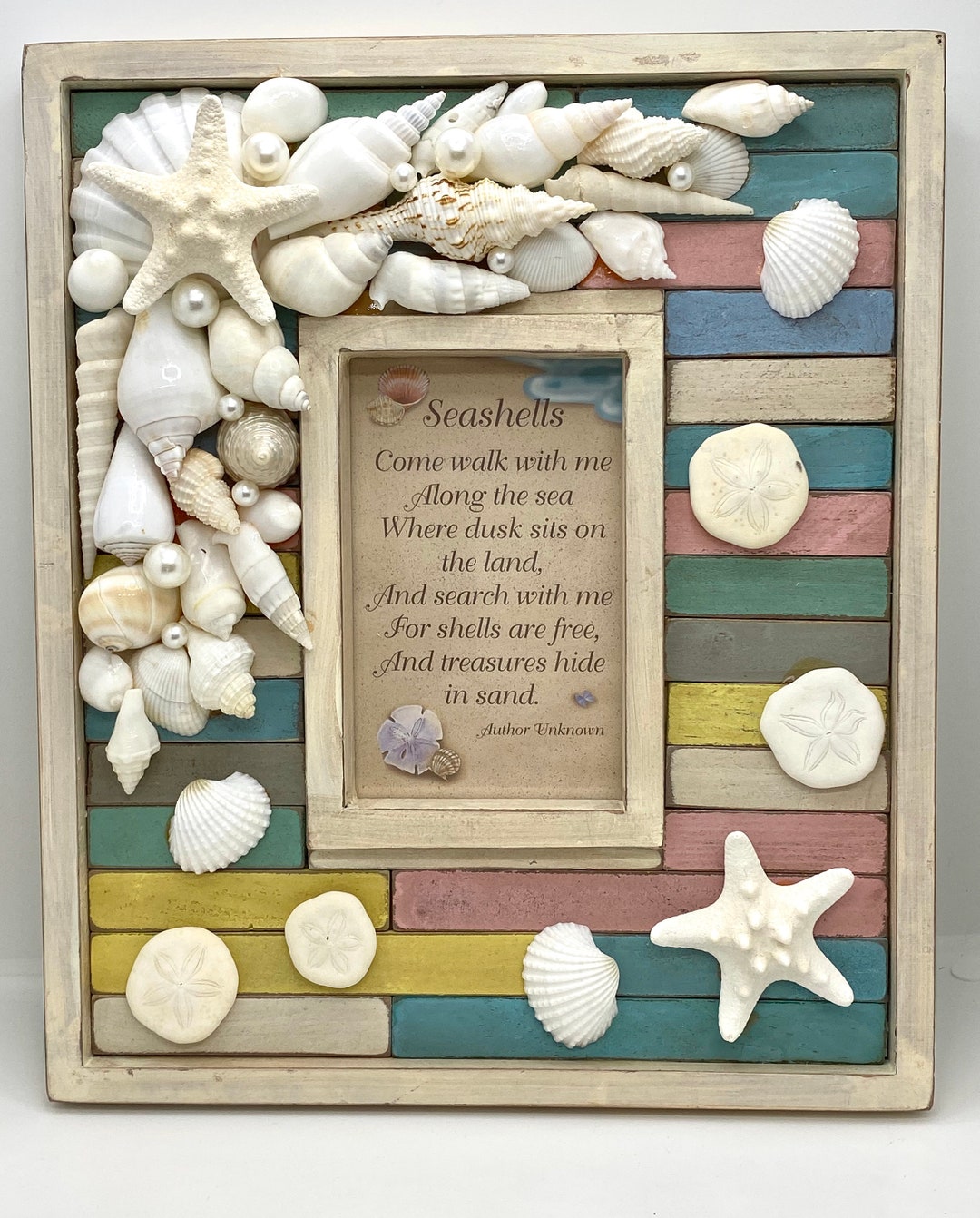 Absolutely Beautiful Seashell Picture Frame With Multicolor Slats ...
