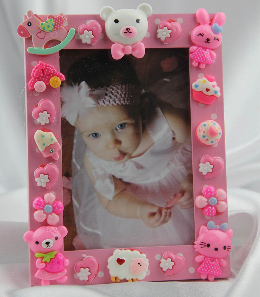 Children's Pink Polka Dot Button Picture Frame, Birthday, Baby, All ...
