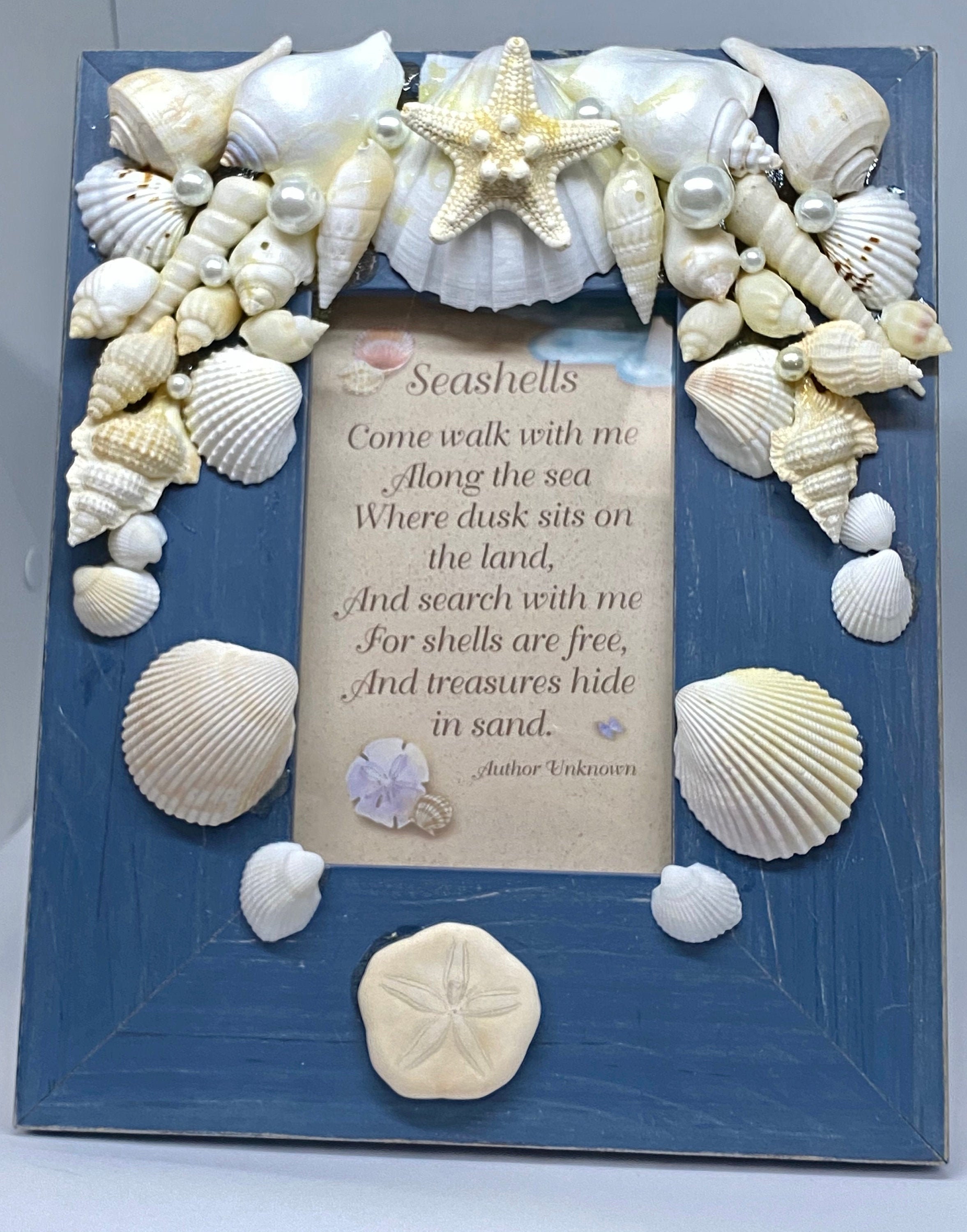 Blue Seashell Picture Frame Distressed Wood Nautical Beach - Etsy