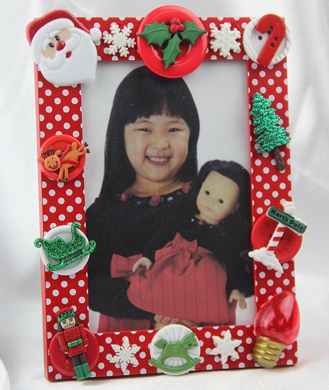 Christmas Polka Dot Button Picture Frame Holiday Gift - Etsy