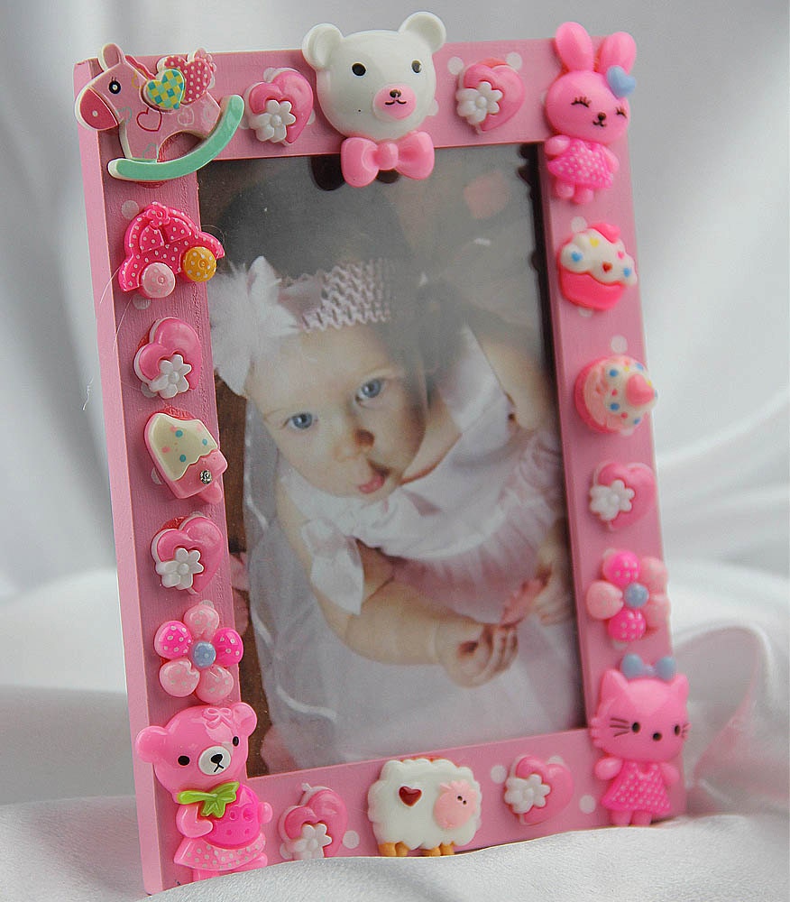 Children's Pink Polka Dot Button Picture Frame, Birthday, Baby, All ...