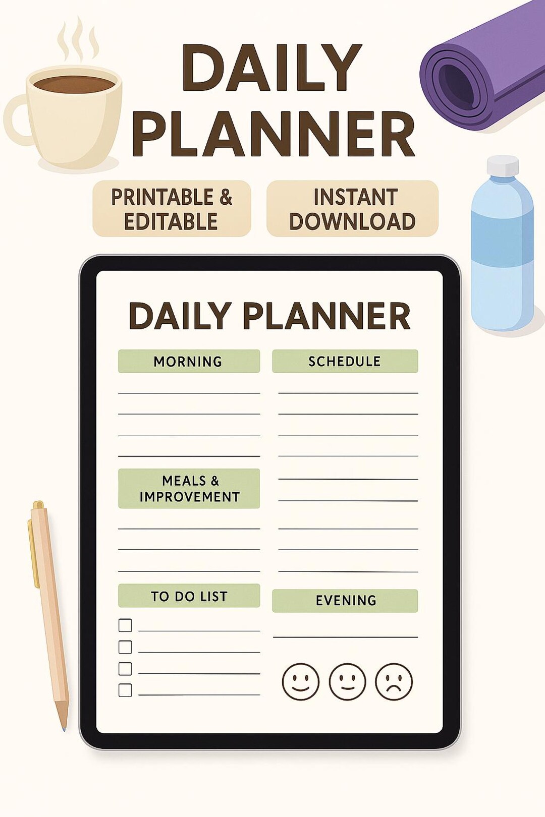 Boho Daily Planner | Printable Schedule, Mood Tracker (PDF) - Etsy
