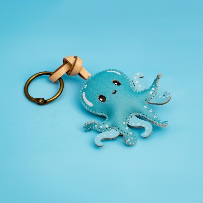 Handmade OCTOPUS Leather Bag Charm, Ocean Animal Keychain, Ocean ...