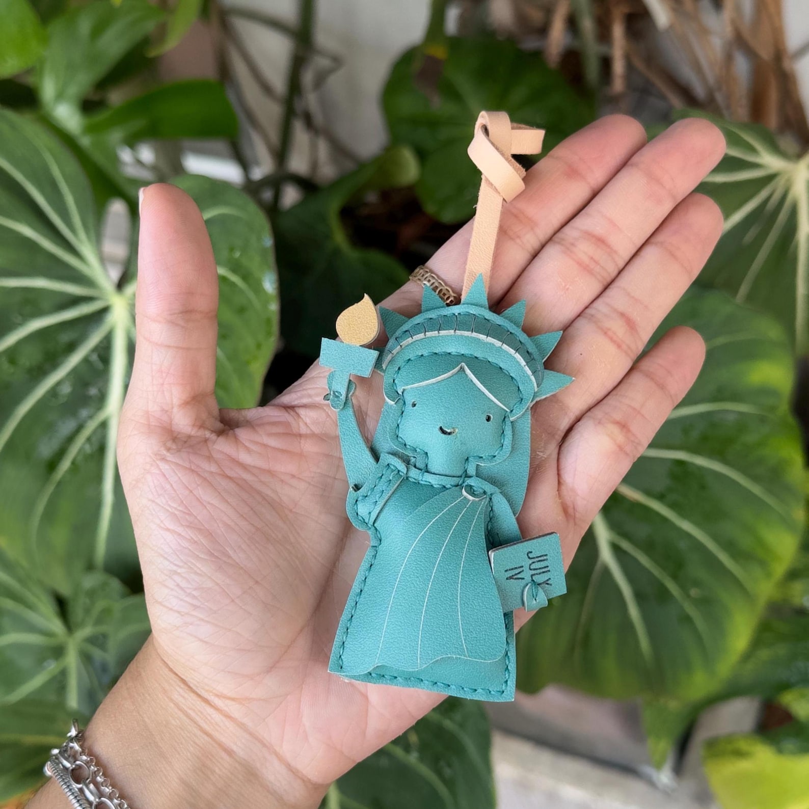 Handcrafted Lady Liberty Leather Charm, Travel Gift, Handmade Bag Charm ...