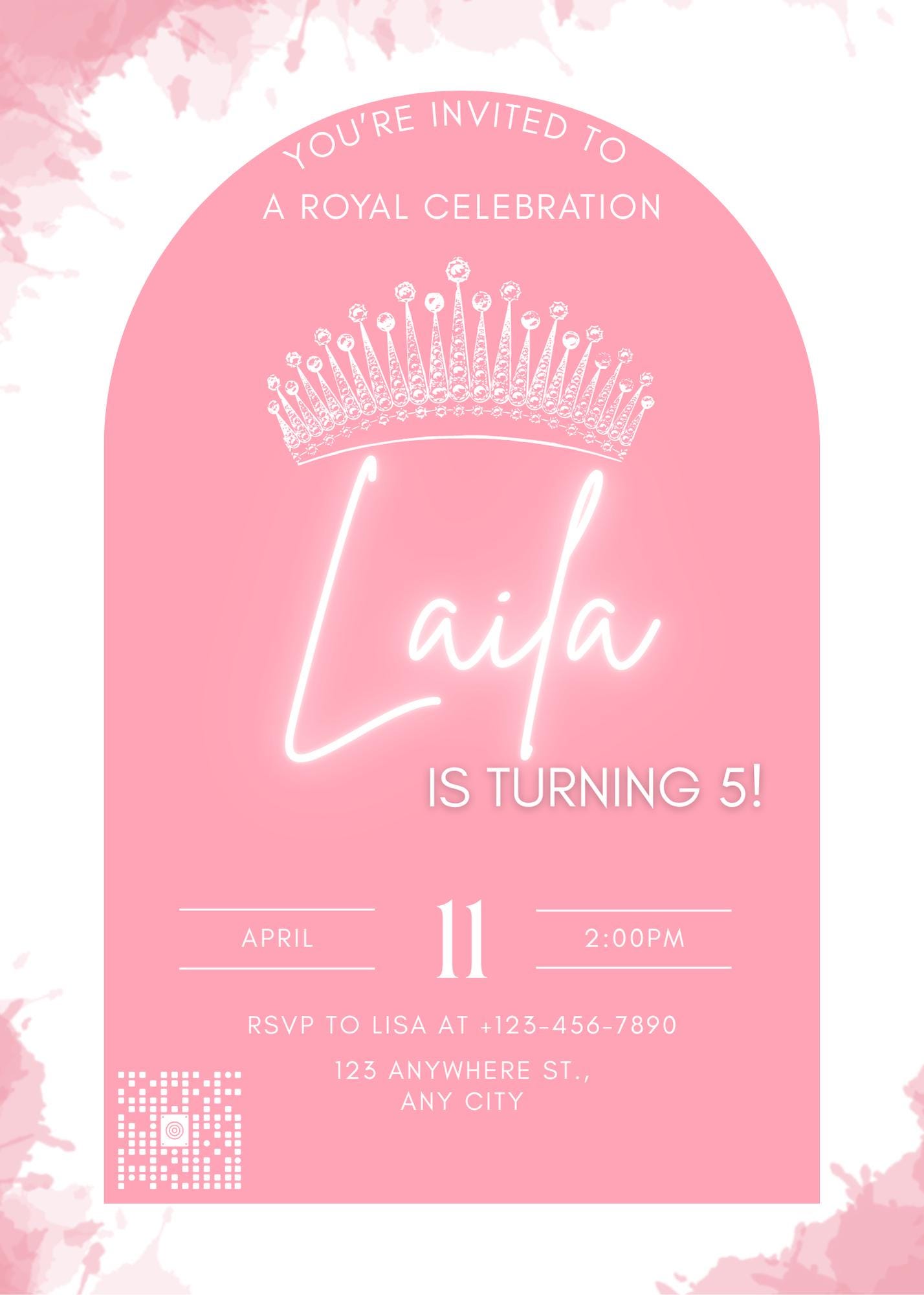 Editable Princess Birthday Invitation | Pink & White Royal Party Invite ...
