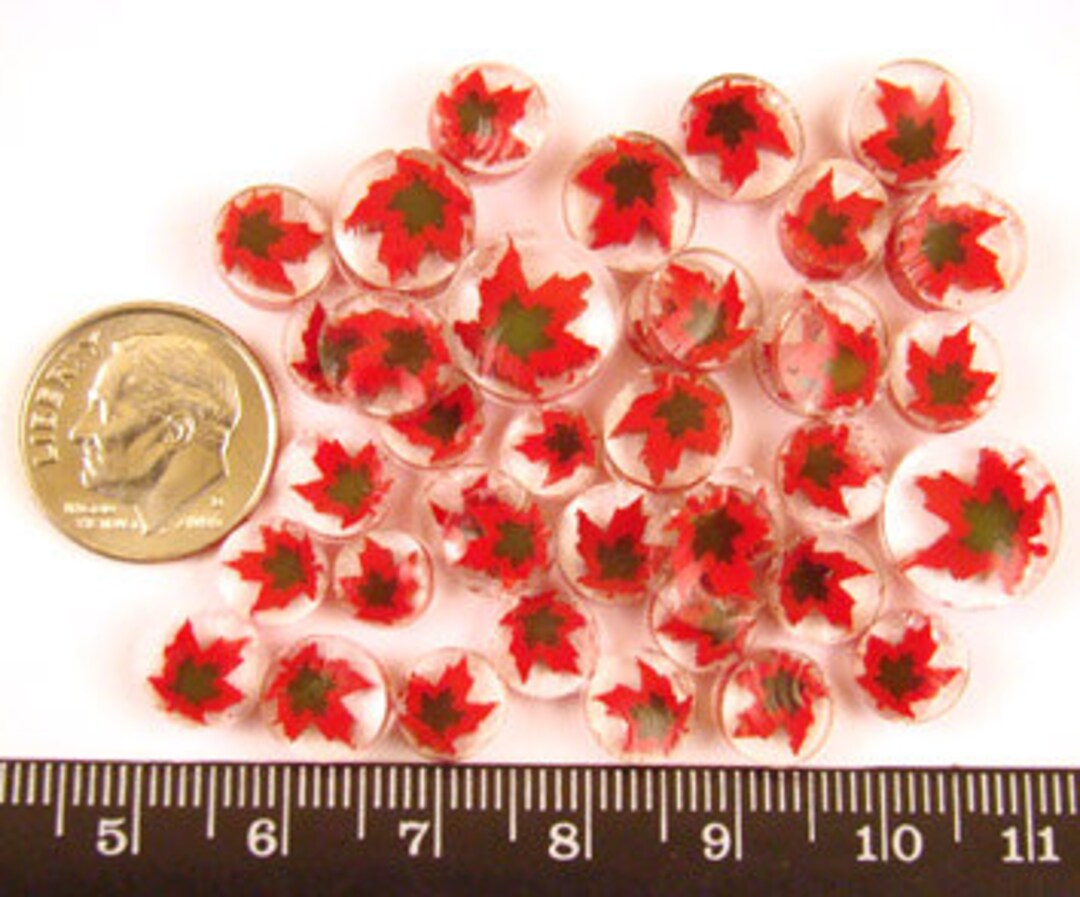 Maple Leaf Red & Green Transparent Glass Millefiori - COE 90 Bullseye ...