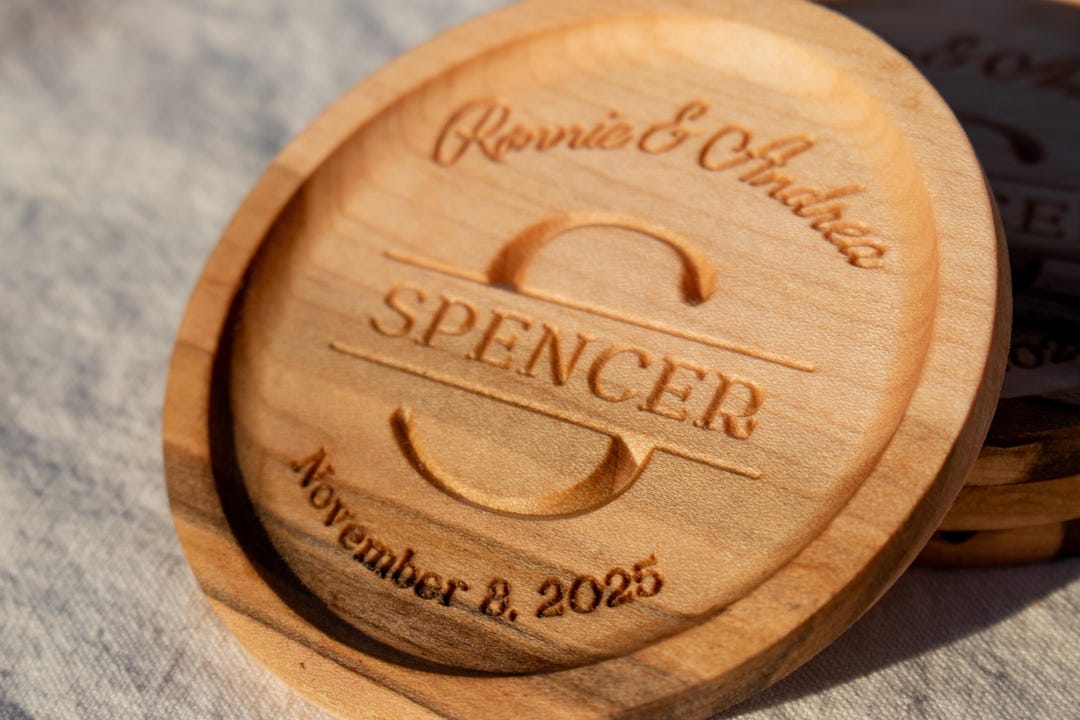 Custom Engraved Ambrosia Maple Coasters: Wedding & Newlywed Gift, Set ...