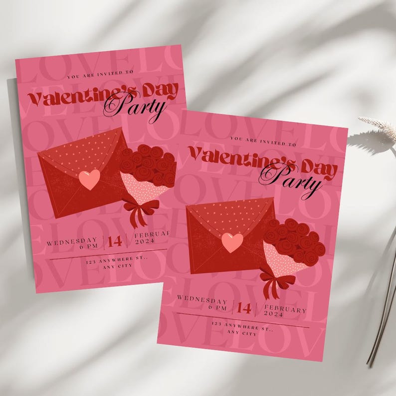 Valentine's Day Party Invitation Template, Editable Canva Card (digital ...