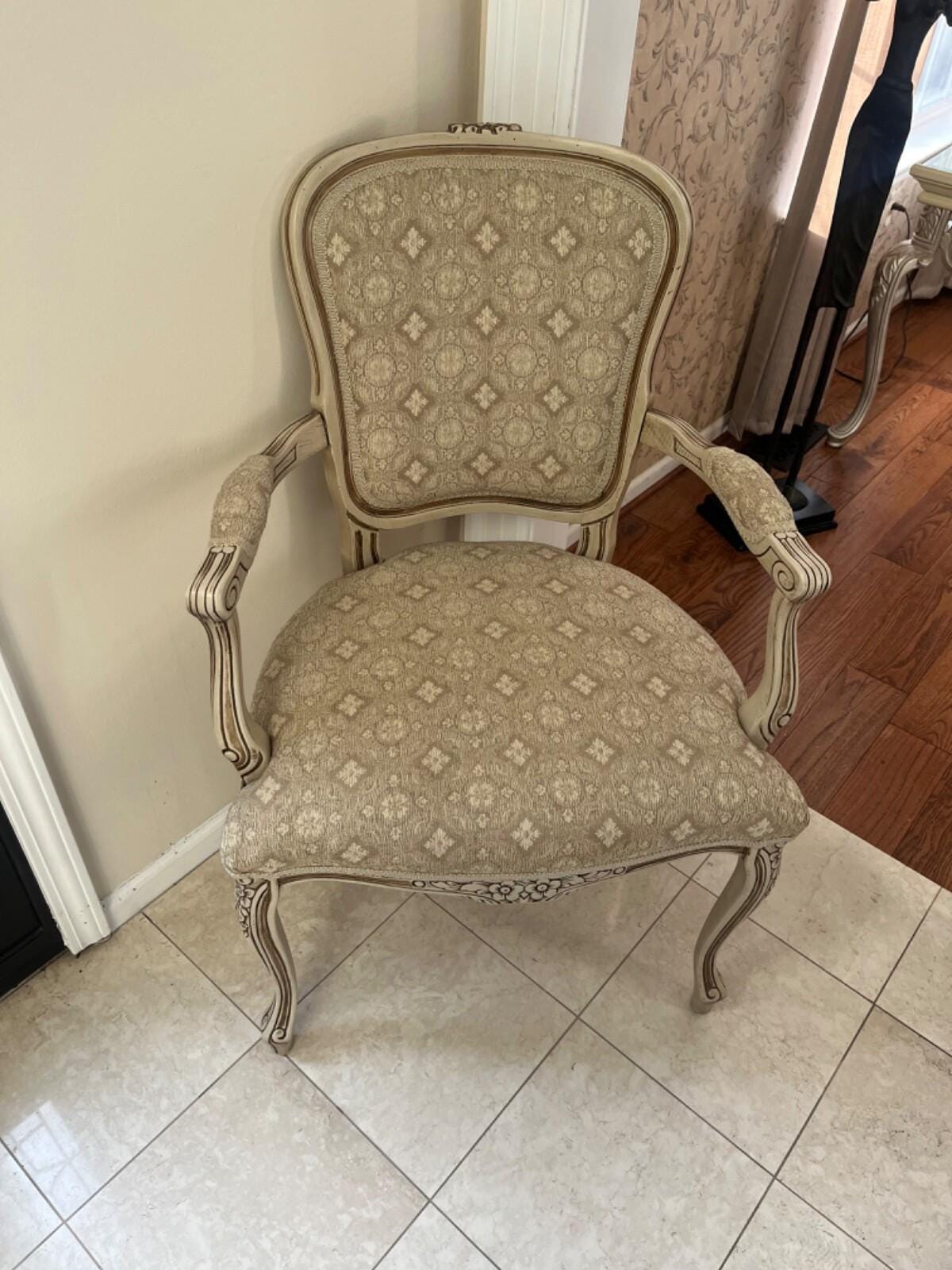 French Provincial Accent Chair – Upholstered Armchair With Carved Wood ...