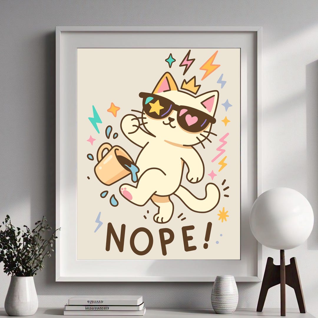 Funny Cat Wall Art Printable – Sassy Cat Knocking Over Glass – Digital ...
