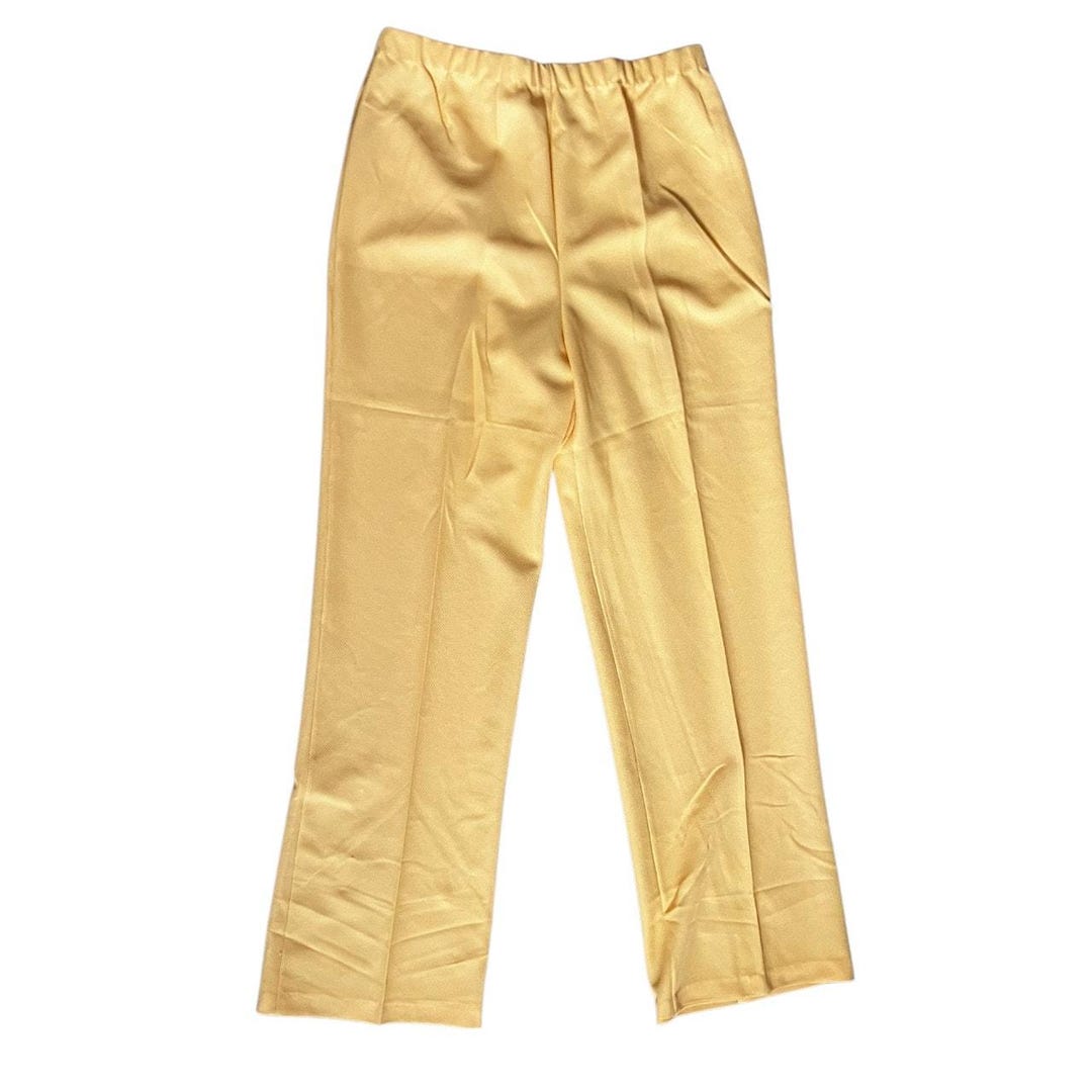 Vintage 80s Yellow Polyester Pants Size 16 | High Waist Straight Leg - Etsy