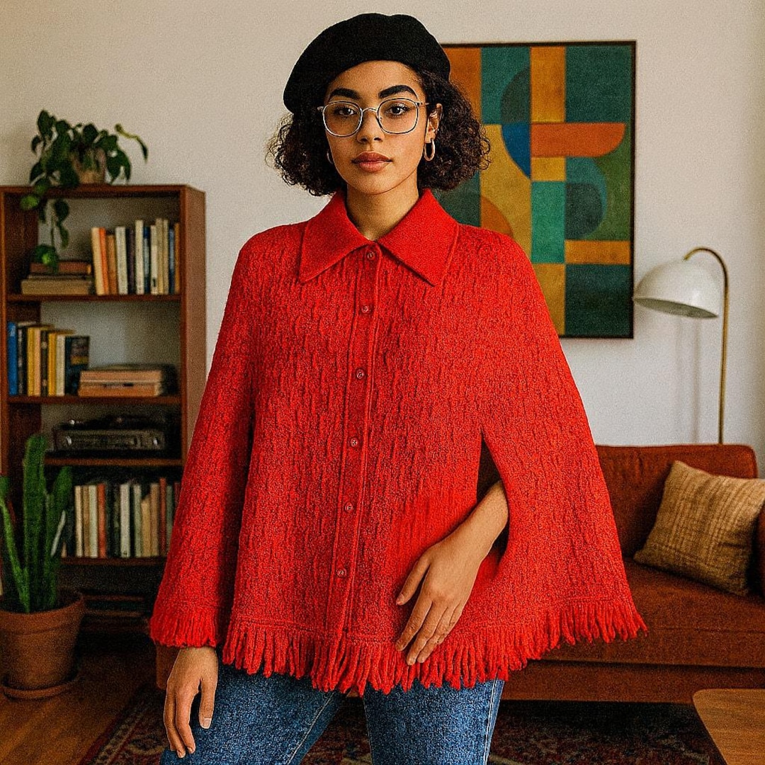 Vintage Sears Wintuk Red Orlon Acrylic Fringe Cape Poncho One Size - Etsy