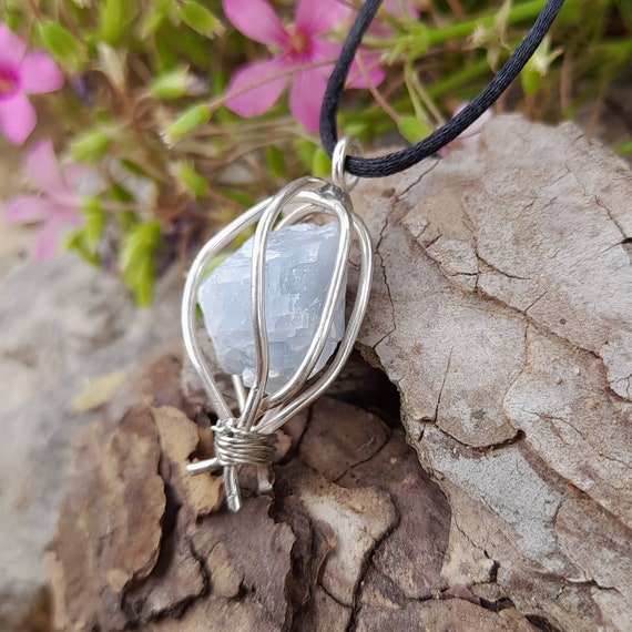 Blue calcite crystal necklace store