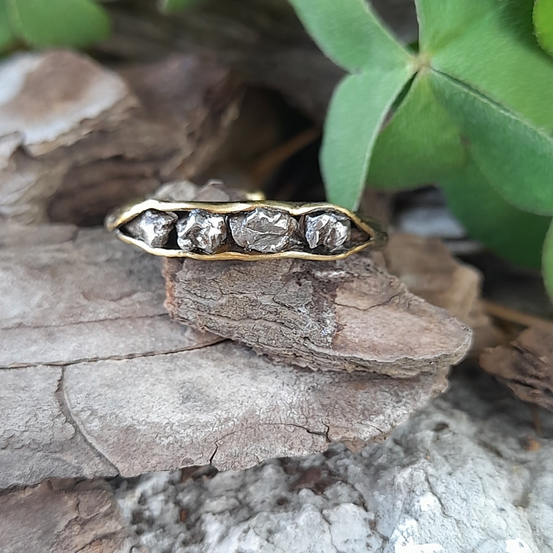 Meteorite Ring. Brass Ring. Raw Meteorite Brass Ring. Adjustable Ring ...