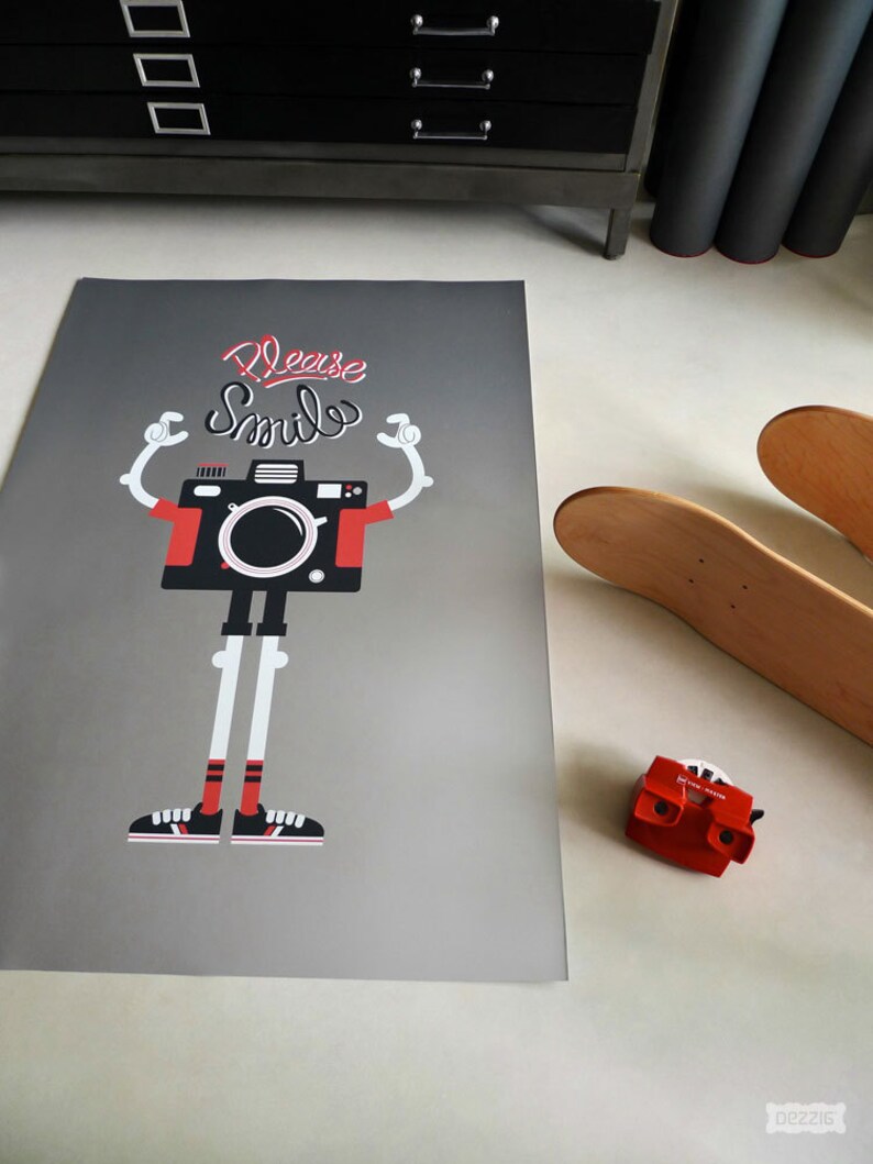 Camera Screenprint Poster Please Smile - Etsy