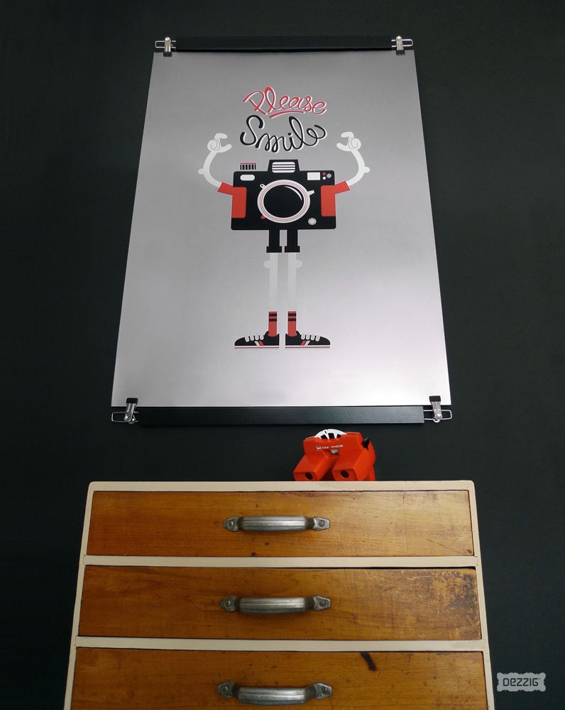 Camera Screenprint Poster Please Smile - Etsy