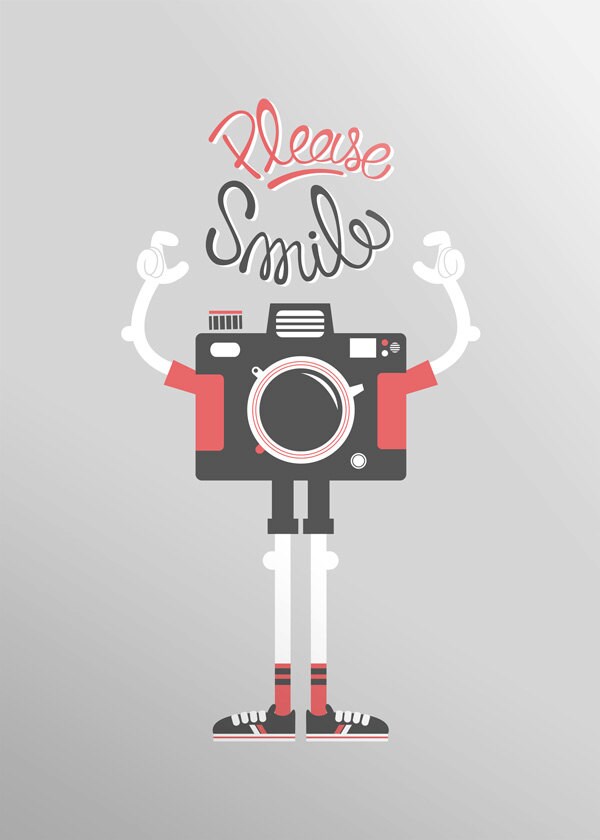 Camera Screenprint Poster Please Smile - Etsy