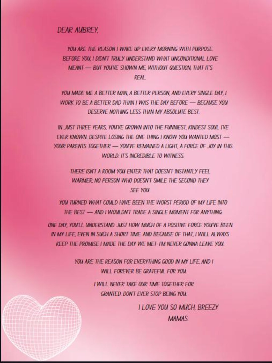 Dear Daughter” Printable Letter – Single Dad Father’s Day Gift ...