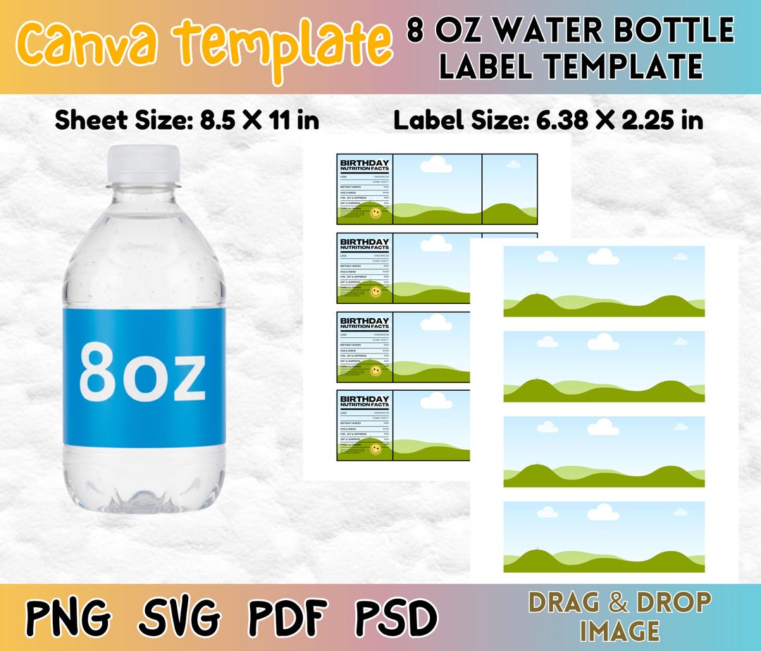 8oz Water Bottle Label Template | DIY Bottle Label | Canva Editable ...