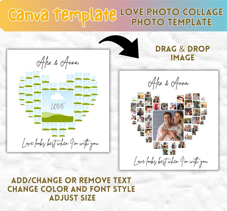 8 Love Photo Collage Canva Editable Template, Heart Picture Collage ...