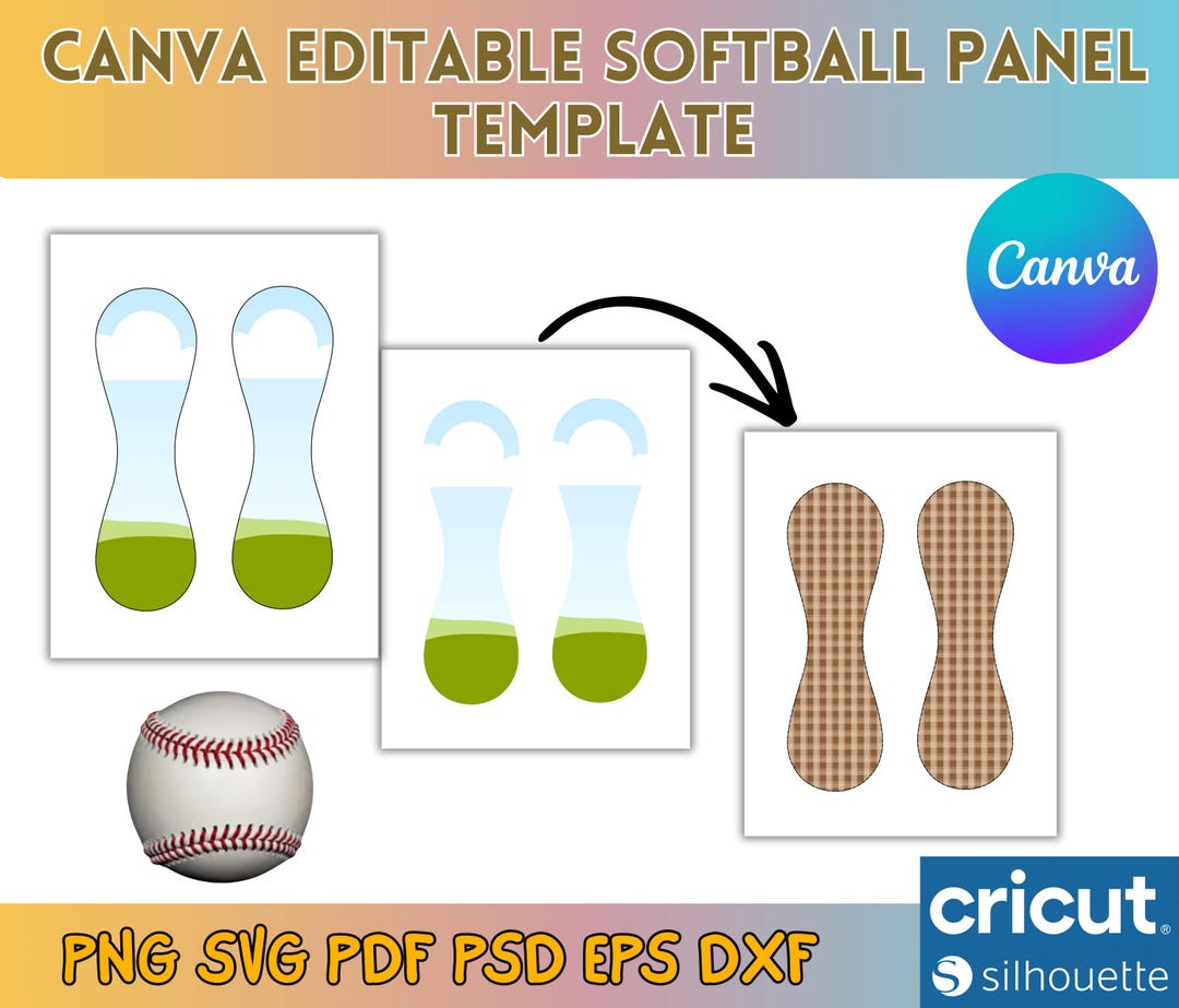 Softball Panel Canva Editable Template, Drag & Drop Frame, Softball SVG ...