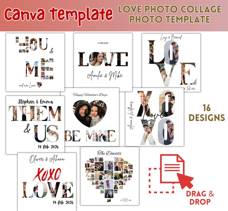 16 Love Photo Collage Editable Template, Valentine's Day, Anniversary ...