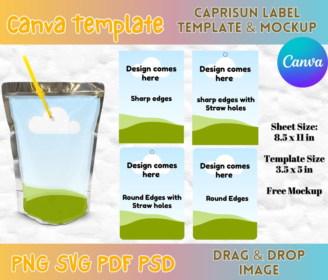 Capri Sun Canva Template Editable Juice Pouch Label Blank Caprisun ...