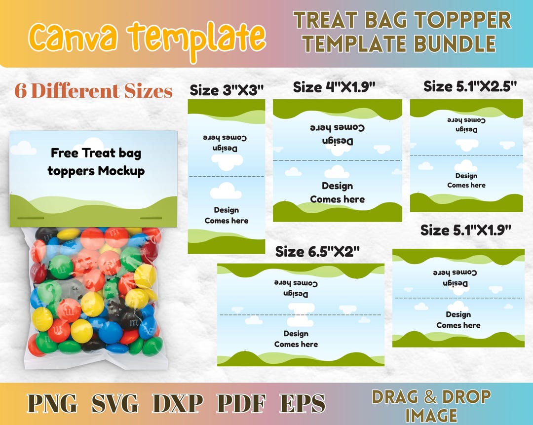 Treat Bag Toppers Template Bundle Canva Editable Template Birthday ...