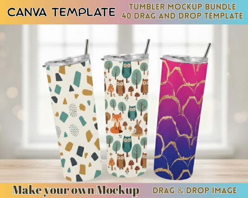 40 Canva Tumbler Mockup Bundle – Includes 20oz Skinny Tumblers, 30oz ...